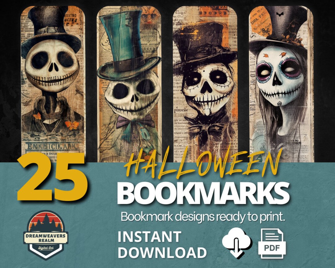 Spooky Halloween Printable Bookmarks Digital Download JPG PNG Bookmark ...