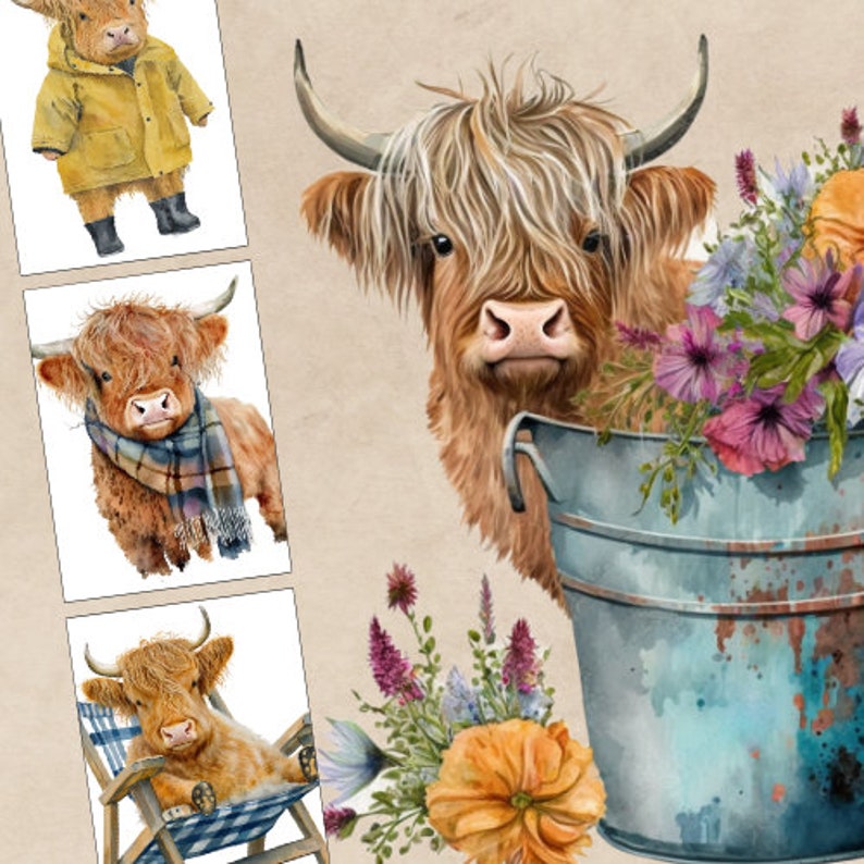 Highland Cow Clipart Mega Pack, Farm Animals, PNG, Instant Download ...