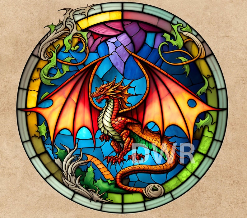 Dragons Stained Glass Window Clipart Bundle 16 Dragon Stained Glass Windows Pngs Perfect for DYI ...