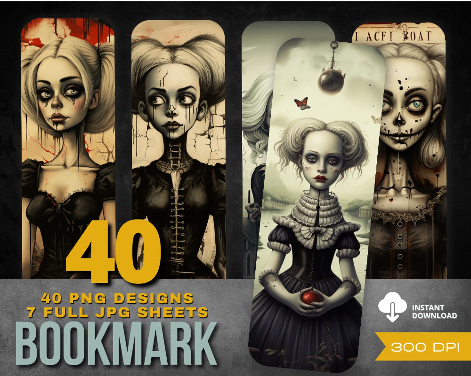 Scary Printable Bookmarks, Digital Download JPG PNG Bookmark Halloween ...