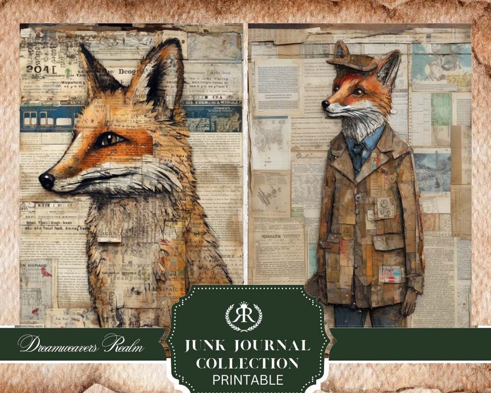 Cute Scruffy Fox Junk Journal Bundle, Fantastic Illustrations Vintage ...
