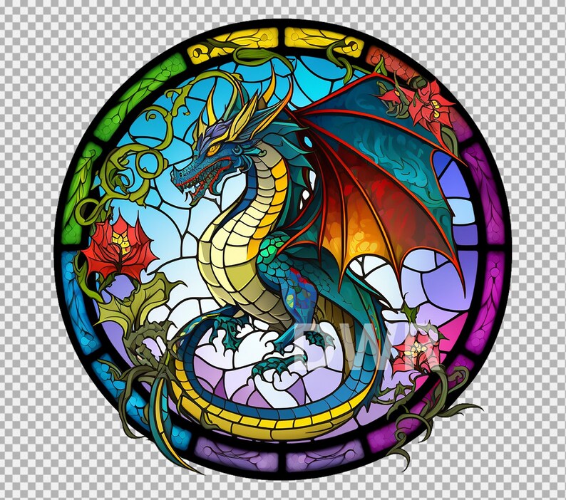 Dragons Stained Glass Window Clipart Bundle 16 Dragon Stained Glass ...