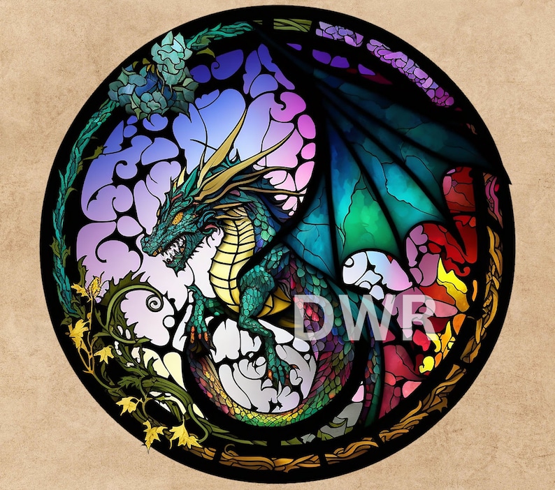 Dragons Stained Glass Window Clipart Bundle 16 Dragon Stained Glass ...