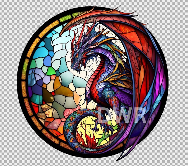Dragons Stained Glass Window Clipart Bundle 16 Dragon Stained Glass ...