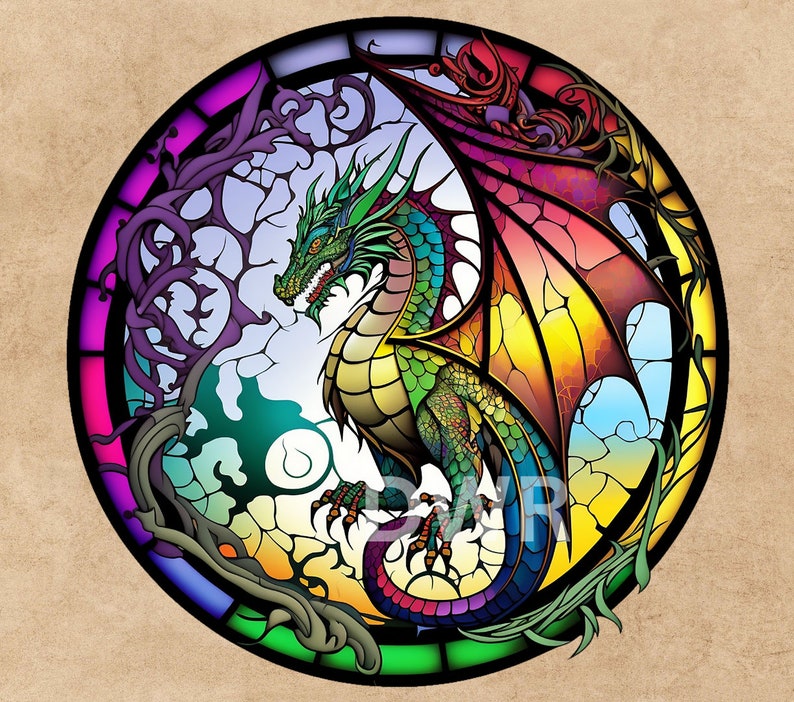 Dragons Stained Glass Window Clipart Bundle 16 Dragon Stained Glass ...