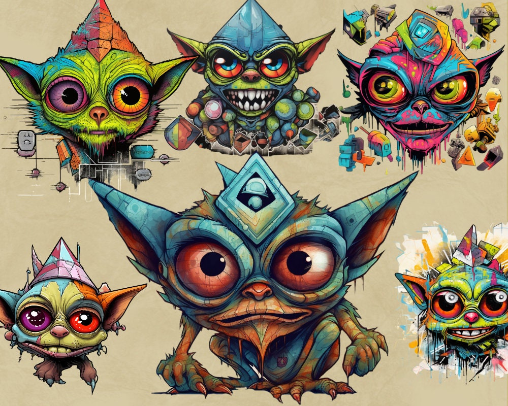 Mythical Creatures Gremlin Clipart Bundle 26 Graffiti Goblin Mischief ...