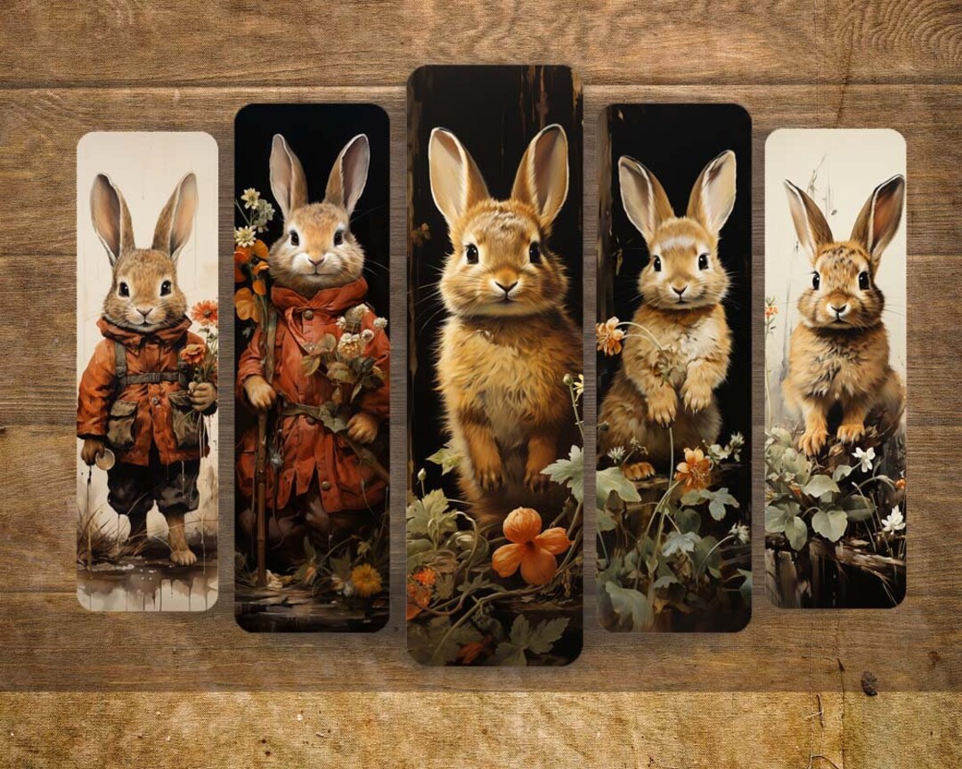 Cute Rabbit Printable Bookmarks Digital Download JPG PNG Bookmark Set ...