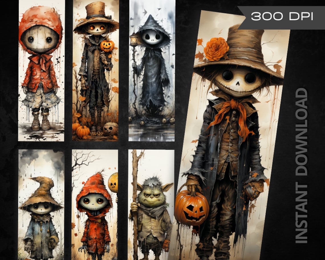 Scary Halloween Printable Bookmarks Digital Download JPG PNG Bookmark ...