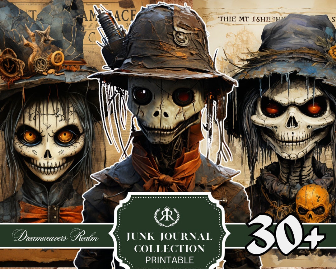 Creepy Scary Skeletons Junk Journal Bundle, 30 Halloween Illustrations ...