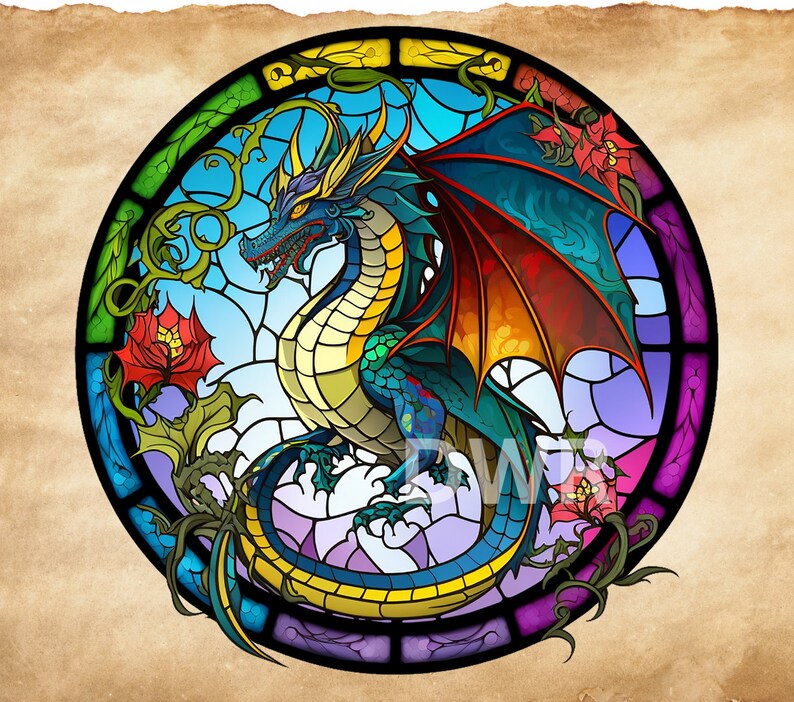 Dragons Stained Glass Window Clipart Bundle 16 Dragon Stained Glass Windows Pngs Perfect for DYI ...