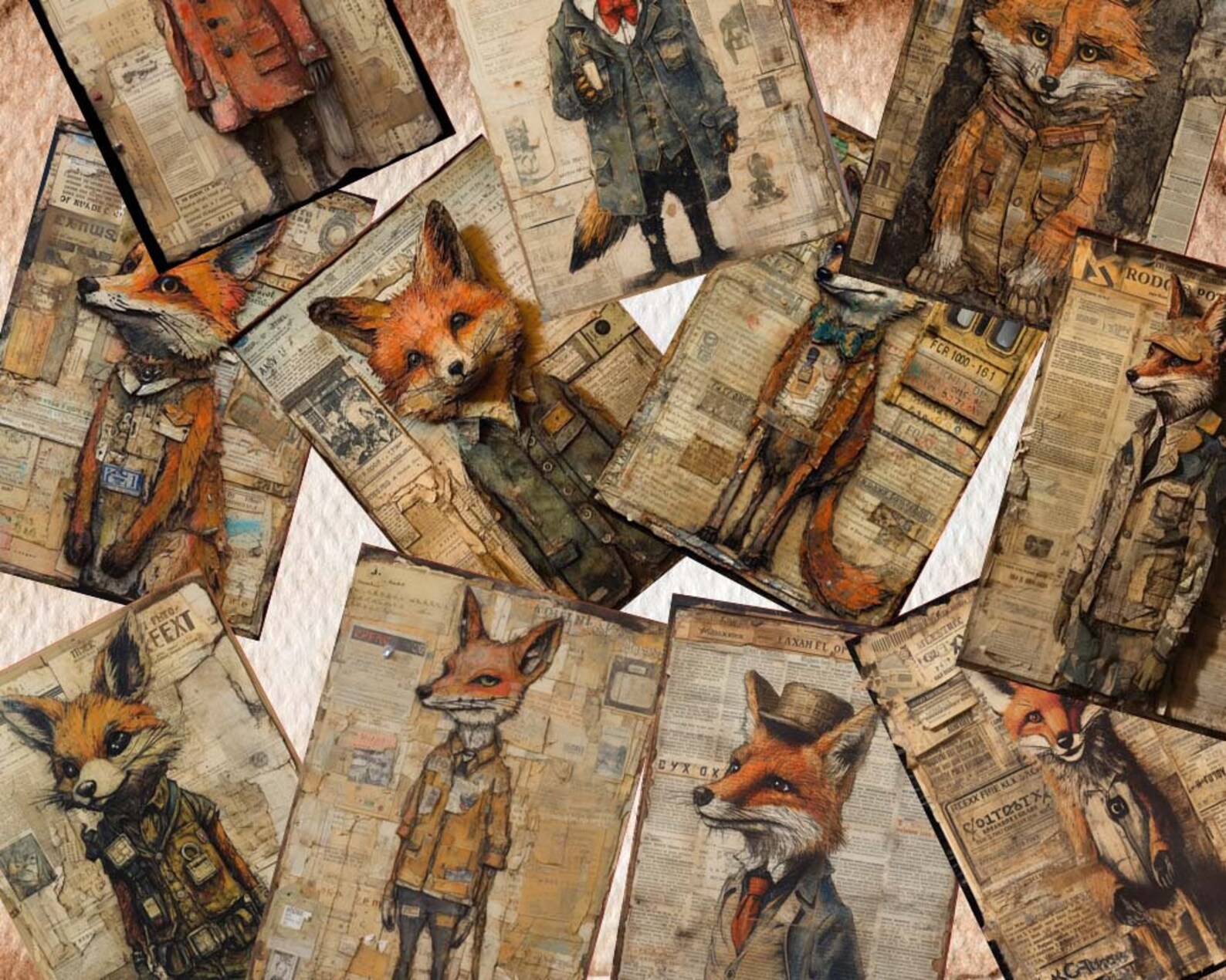 Cute Scruffy Fox Junk Journal Bundle, Fantastic Illustrations Vintage ...