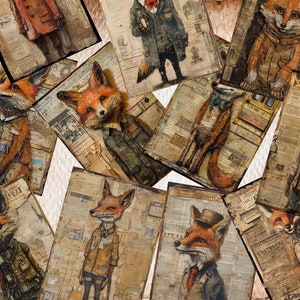 Cute Scruffy Fox Junk Journal Bundle, Fantastic Illustrations Vintage ...