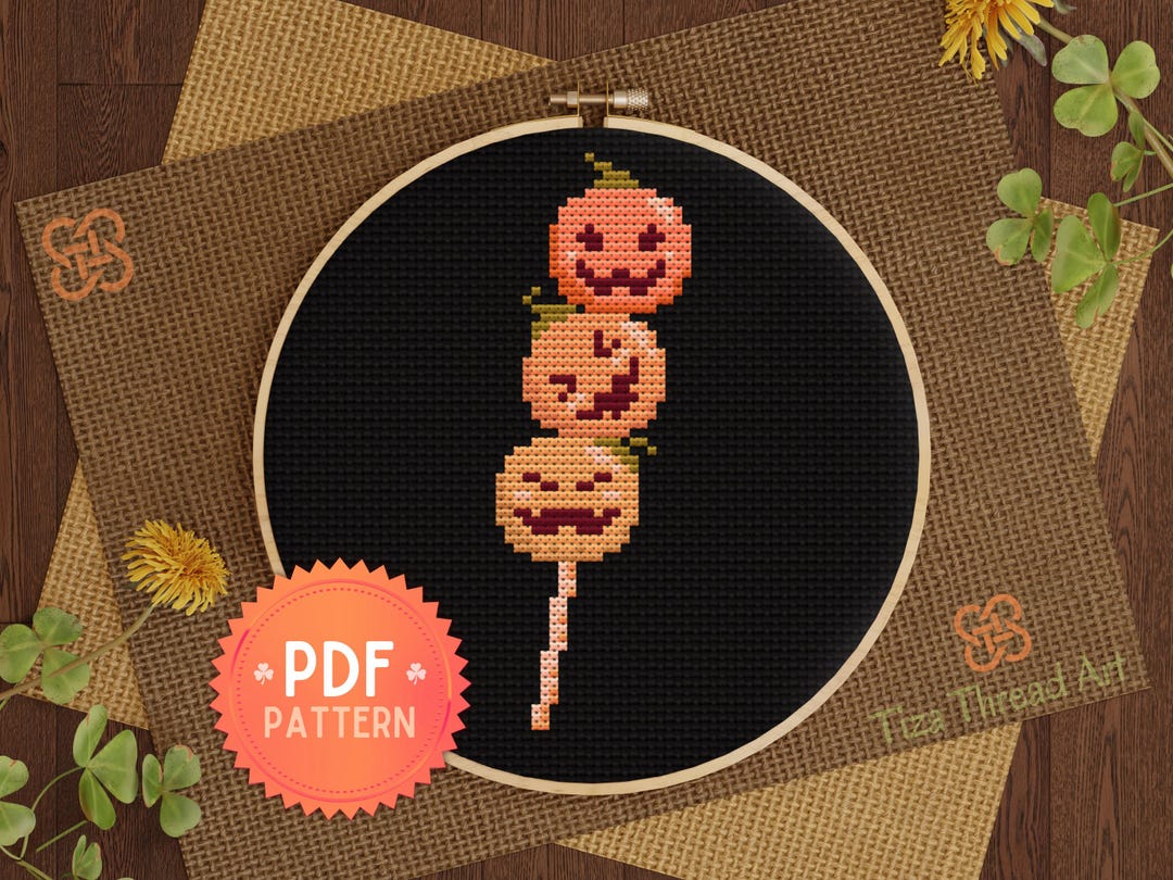 Halloween Pumpkin Dango Cross Stitch PDF Pattern, Japanese Sweet Cross ...