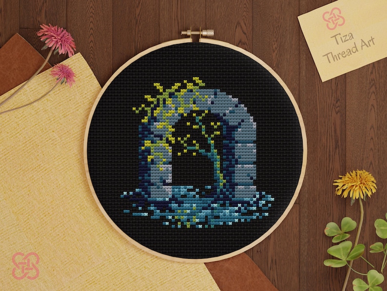 Stone Arch Cross Stitch PDF Pattern, Fantasy Cross Stitch, Water and ...