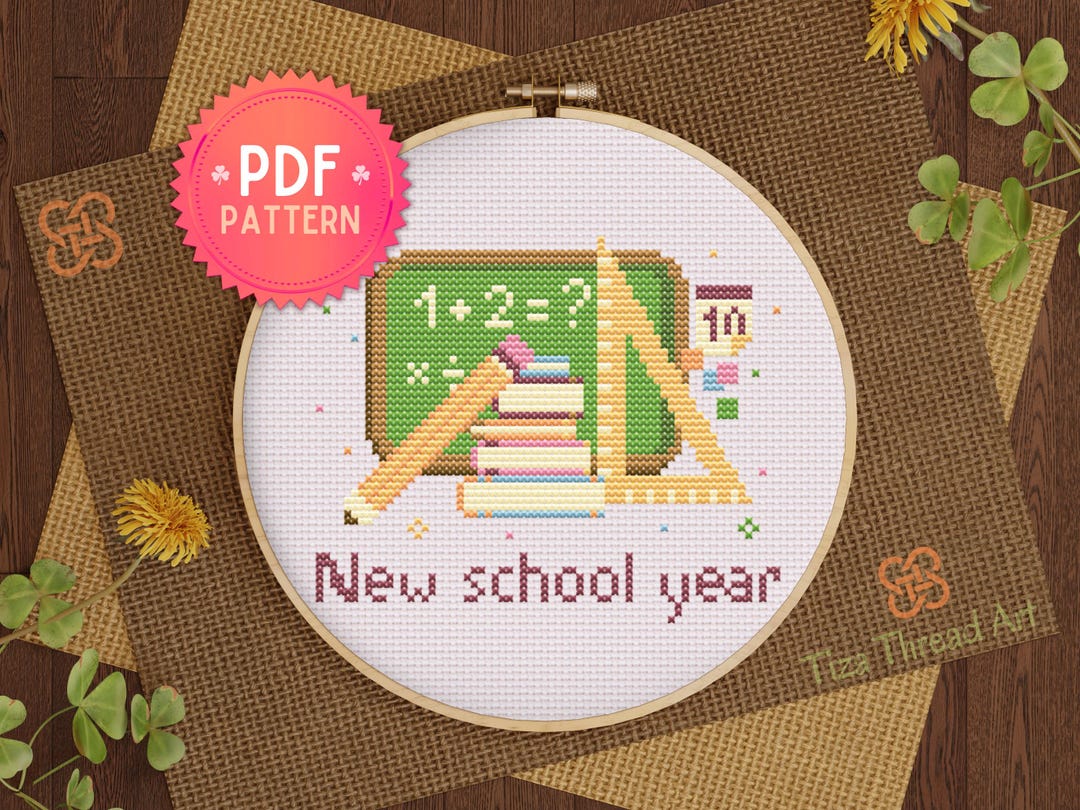 New School Year Cross Stitch PDF Pattern, Back to School Supplies ...