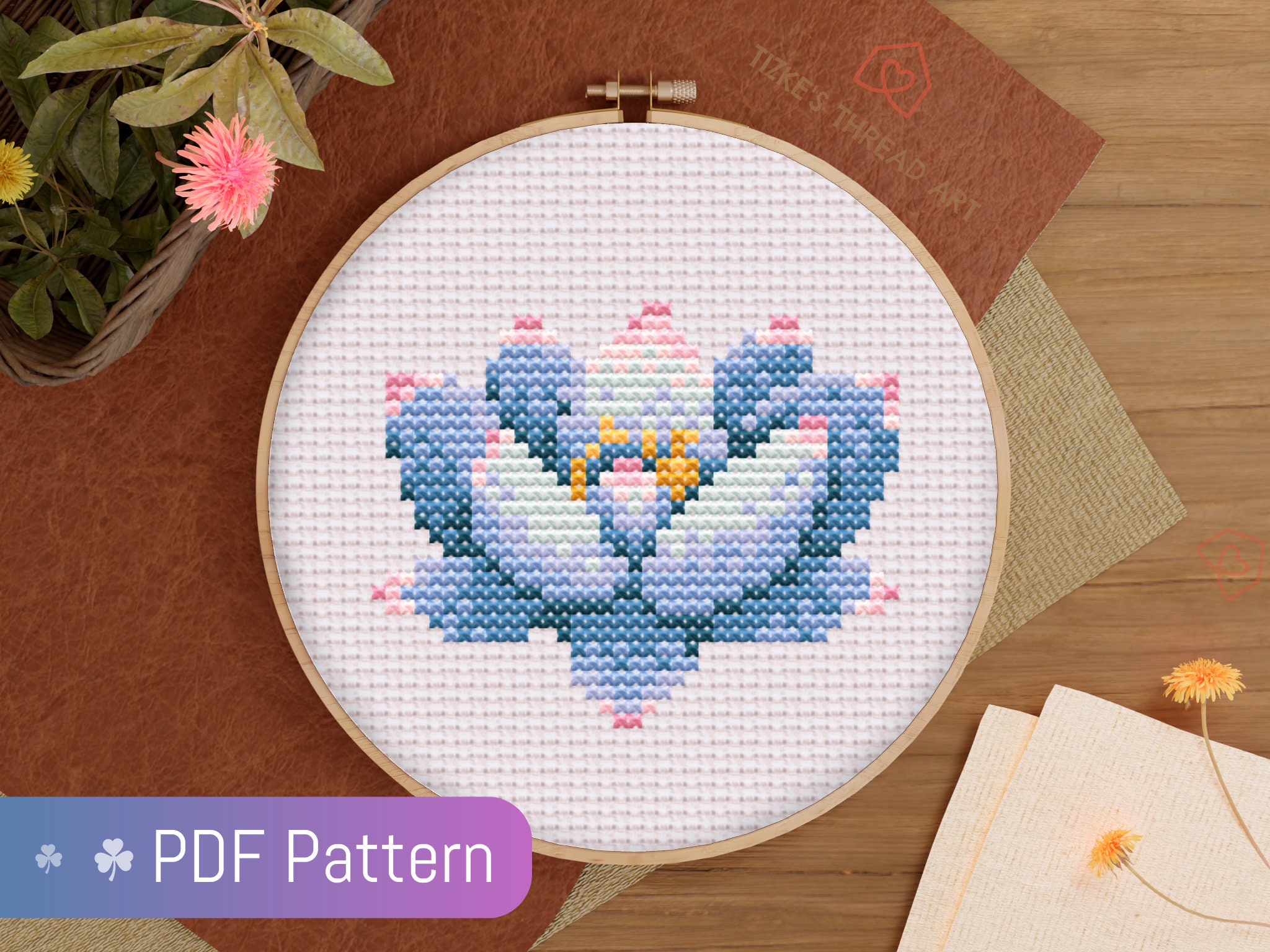 Lotus Flower PDF Cross Stitch Pattern Floral Embroidery - Etsy