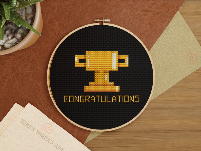 Celebration Congratulations Small Gold Trophy Cross Stitch PDF Pattern ...