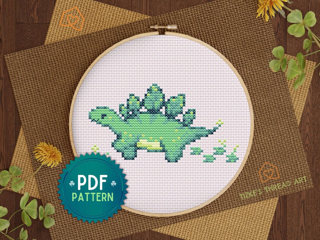 Cute Plant Dinosaur Cross Stitch PDF Pattern, Easy Small Dino Cross ...