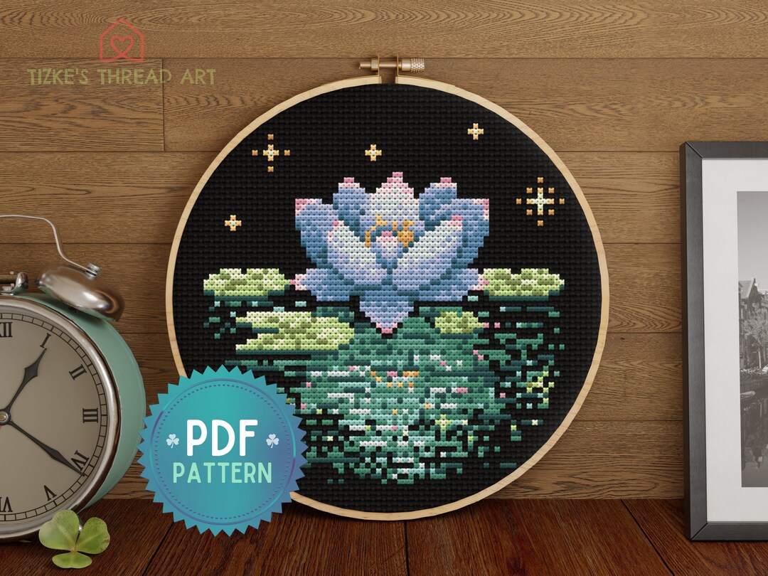 Cross Stitch Pattern PDF Lotus Flower on Water, Watercolor Flower DIY ...