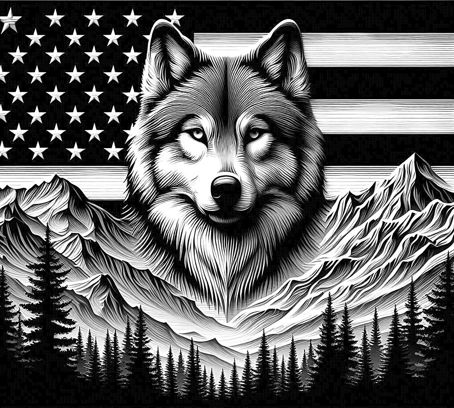 Wolf and American Flag Laser Engraving File - Etsy