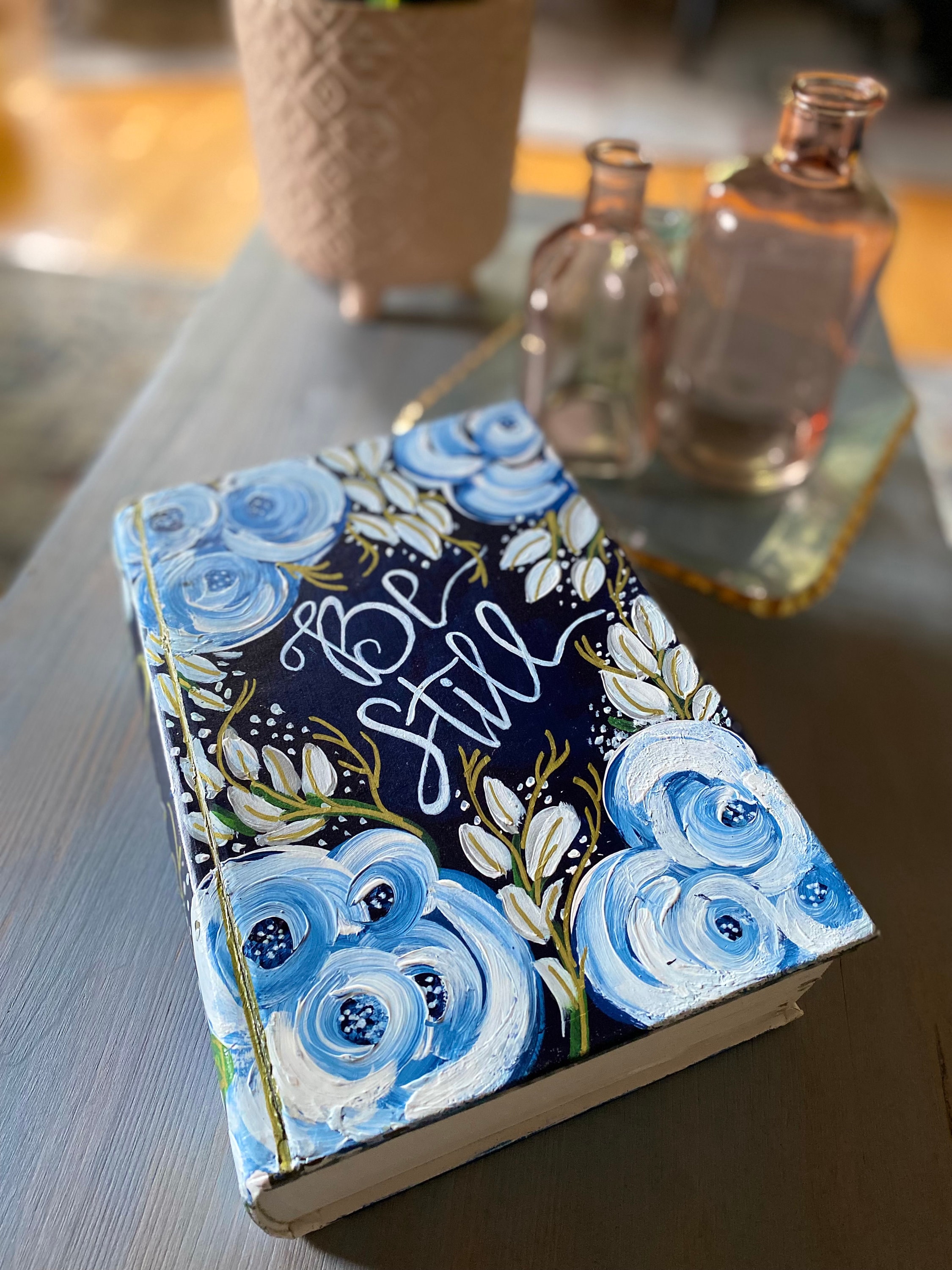 Blue & White Floral Painted Bible - Etsy