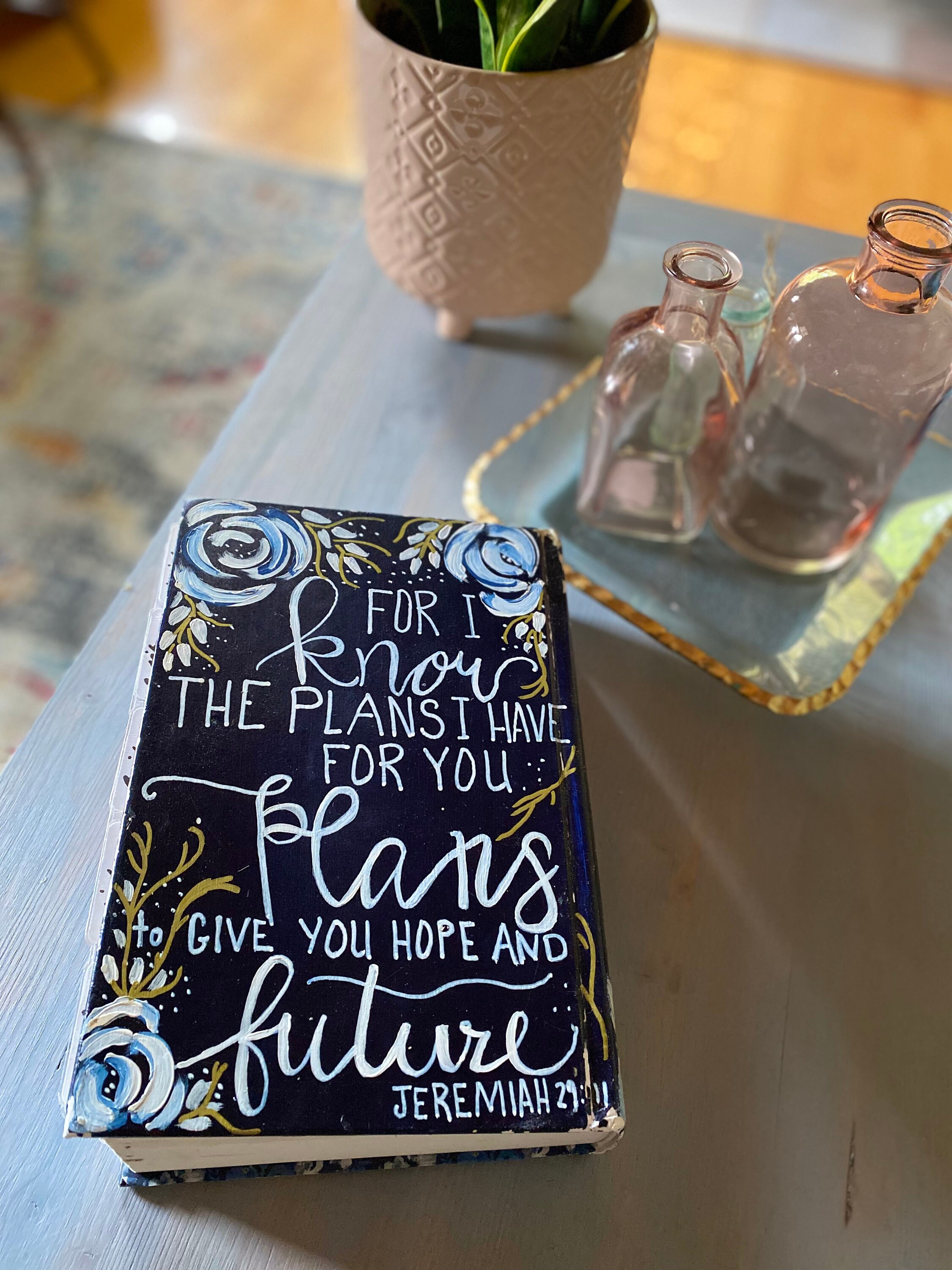 Blue & White Floral Painted Bible - Etsy