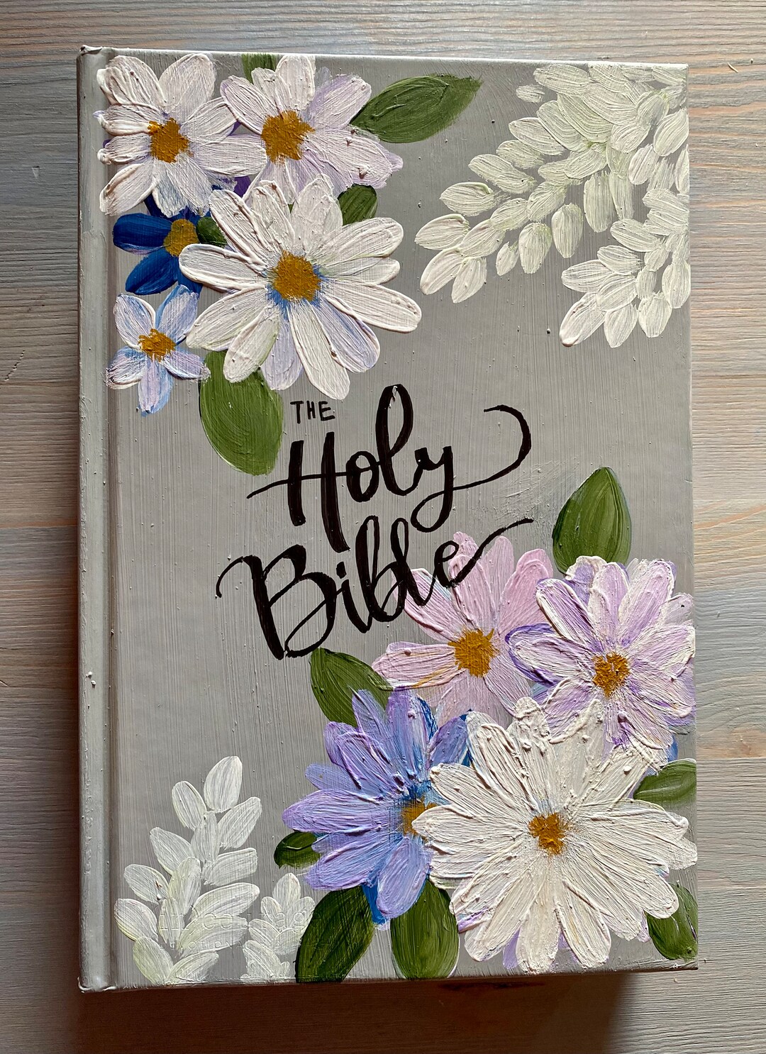 Gray Floral Hand Painted Bible - Etsy