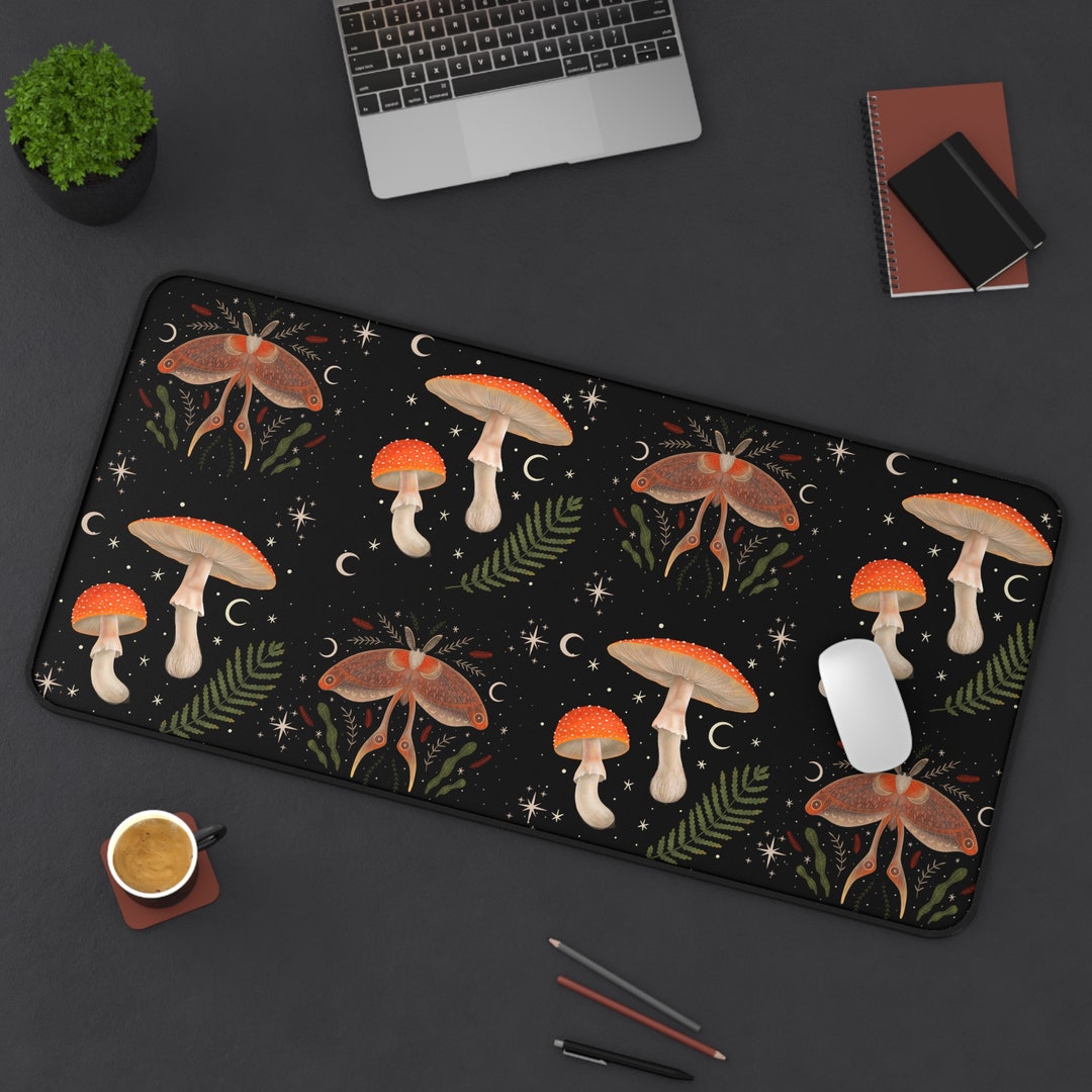 Boho Mushroom Moth Desk Mat Mouse Pad Cottage Core Whimsical Office ...