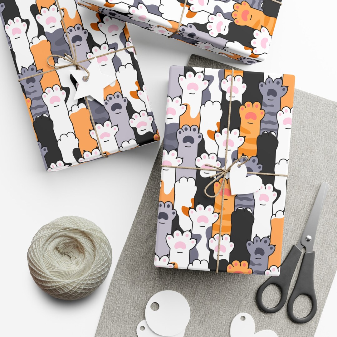 Kawaii Cartoon Cat Paws Wrapping Paper Birthday Gift Wrap Cat Lover ...