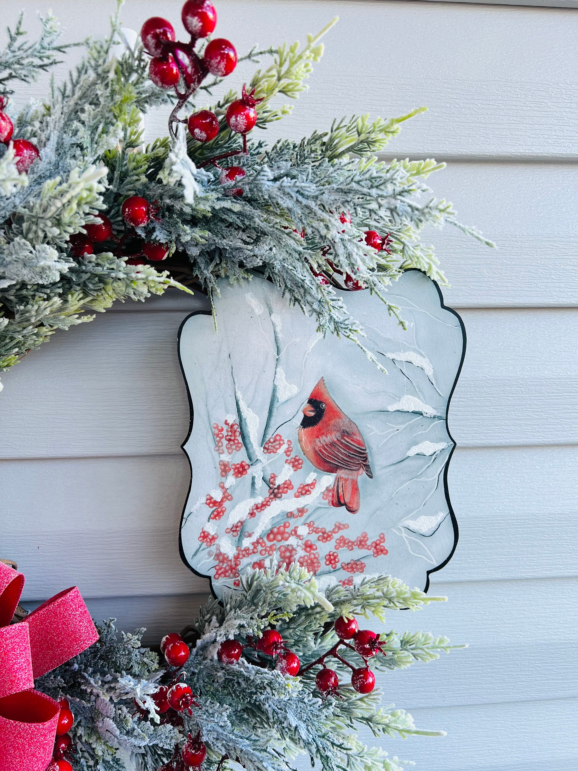 Winter Wreath, Cardinal Wreath, Front Door Wreath, Wreath With Berries ...