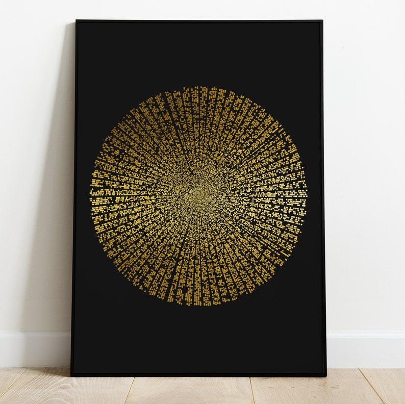 Prime Number Spiral Gold Foil, Abstract Math Art, Mathematics Print ...