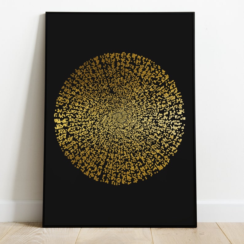 Prime Number Spiral Gold Foil, Abstract Math Art, Mathematics Print ...