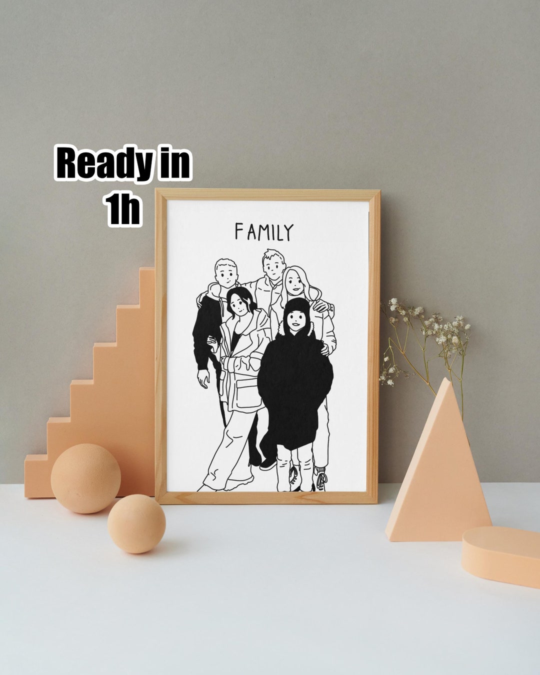 Custom Family Portrait, Custom Line Art, Anniversary Gift, Christmas ...