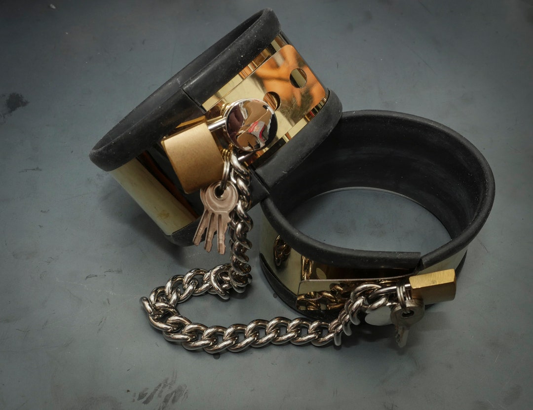 Steel and Rubber Wrist Shackles Black and Gold Padlocks - Etsy