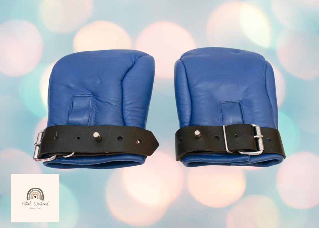 Premium Leather Locking Bondage Mittens Black and Blue - Etsy