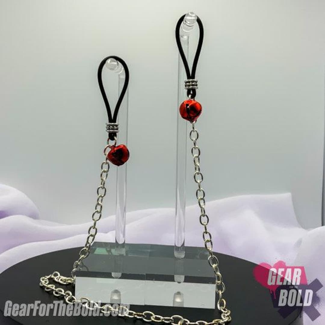 Chained Little Red Holiday Bells Nipple Nooses - Adjustable Loop / Non Piercing Nipple Ring ...