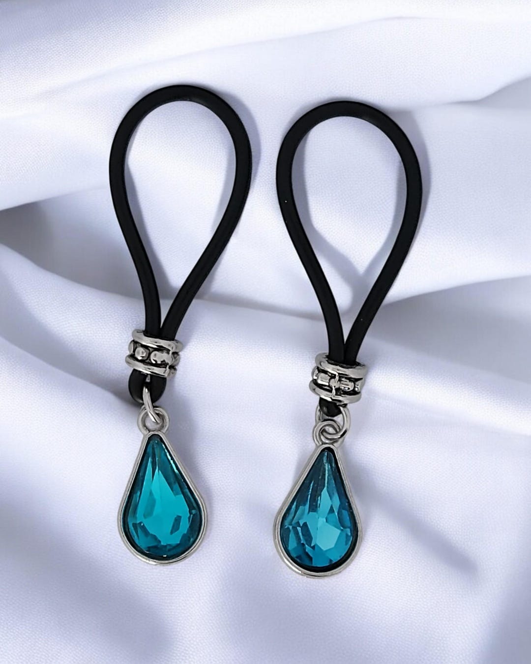 Aqua Tear Drop Nipple Nooses - Adjustable Loop / Non Piercing Nipple ...