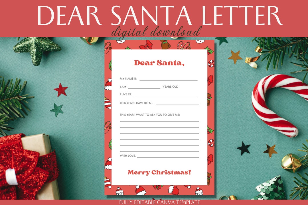 Carta imprimible a Santa // Carta personalizada de Querido Santa, Carta ...