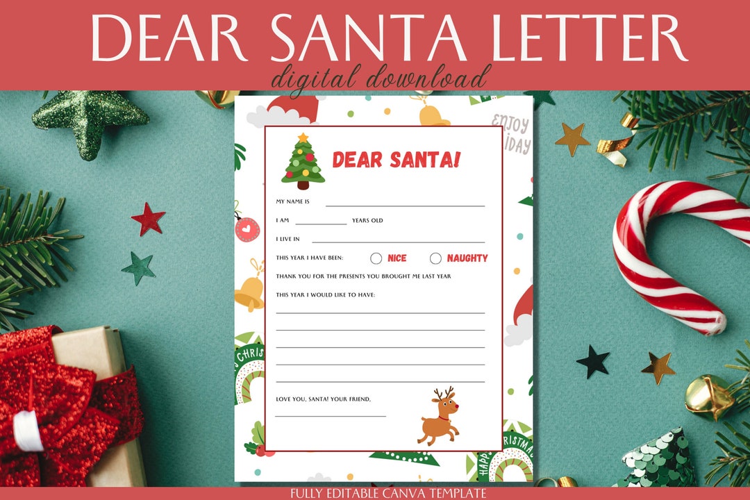 Printable Dear Santa Letter // Christmas Letter Christmas - Etsy