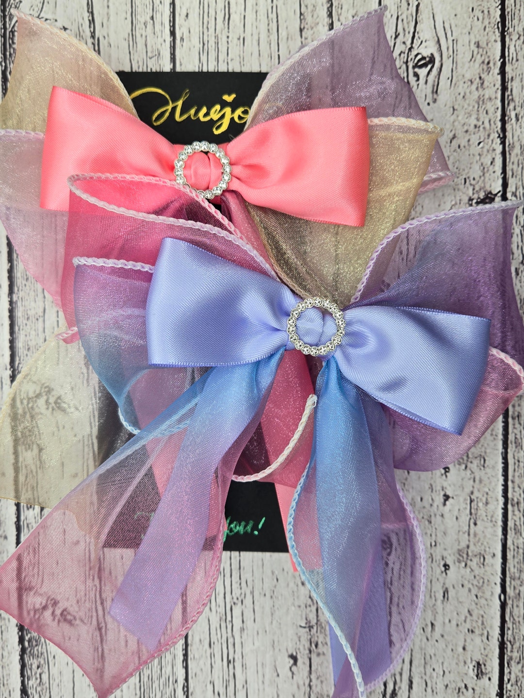 Handmade Gradient Color Big Bow Decorated With Crystal Rhinestone ...