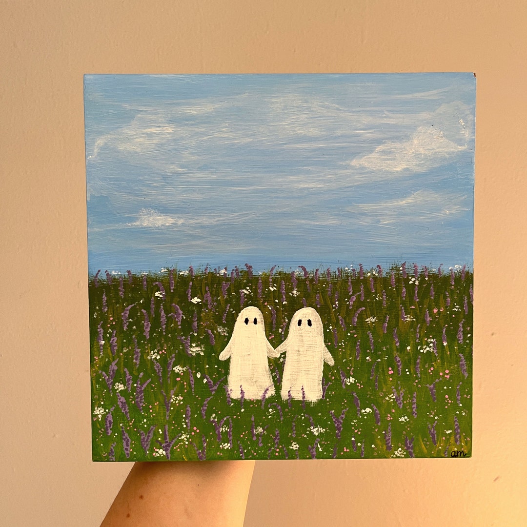Halloween Spooky Cute Lavender Ghost Acrylic Painting - Etsy