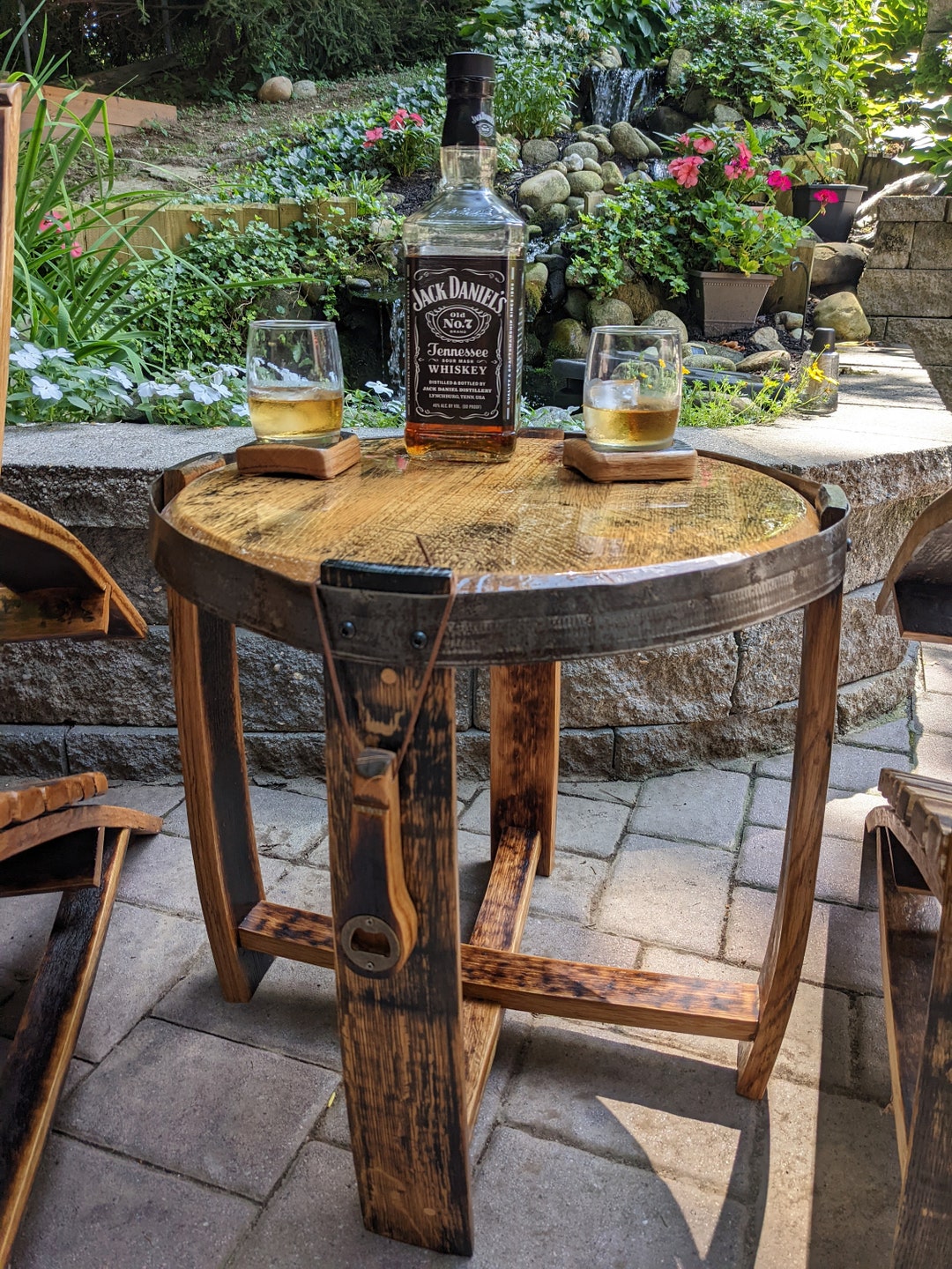 Whiskey and Wine Barrel Tables , 2 Coasters and One Bottle Opener Now ...
