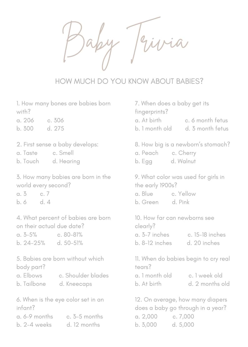 Baby Trivia - Bubbles & Tea for the Mommy-to-be Customizable Baby ...