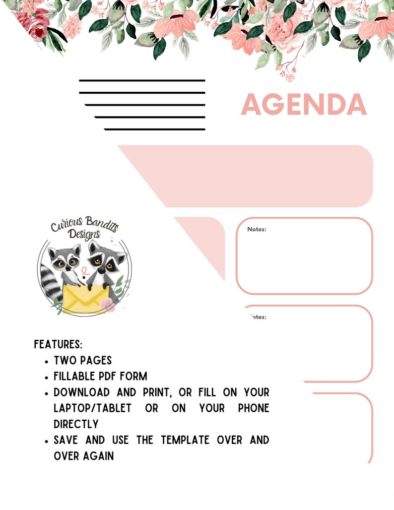 Meeting Agenda Template Different Colored Flowers pink - Etsy