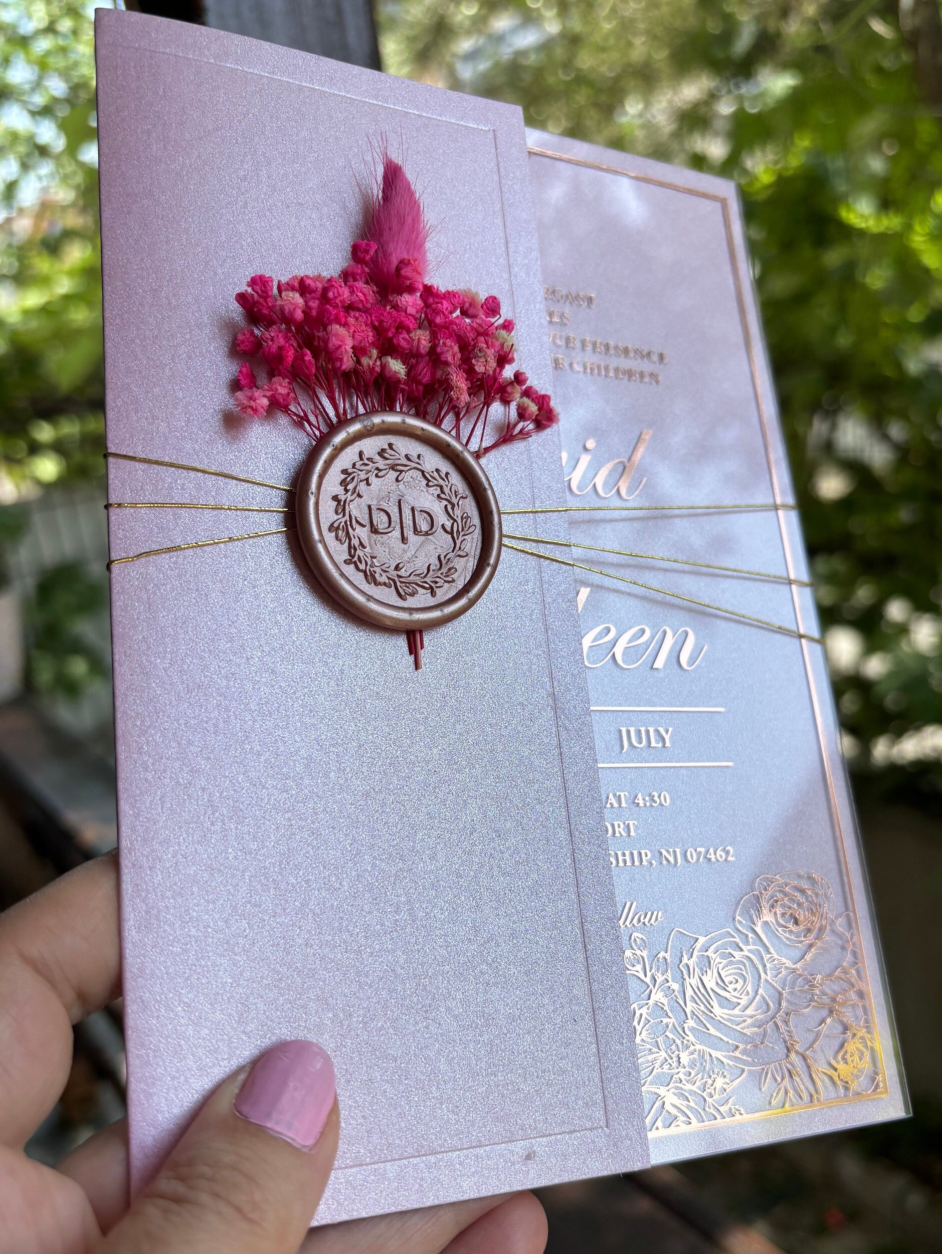 Pearlescent Pink Half Envelope Acrylic Wedding Invitation, Clear ...