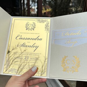 Luxury Gold Mirrored Wedding Invitation Set. Pearlescent Ivory Pocket ...