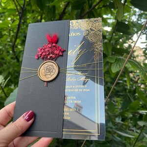 15 Anos Acrylic Invitations. Gold Foil Printed Acrylic Quinceañera ...