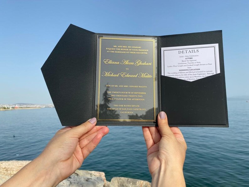Luxury Black Soft-textured Pocket Envelope. Acrylic Wedding İnvitation ...