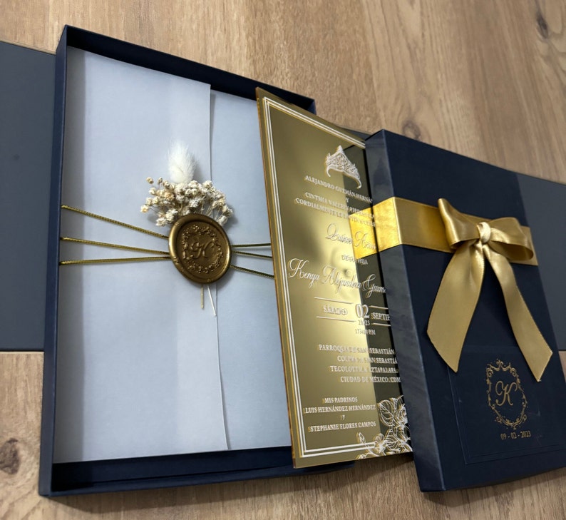 Customizable Gold Mirrored Invitation Box: Lux Quinceañera Invitation ...