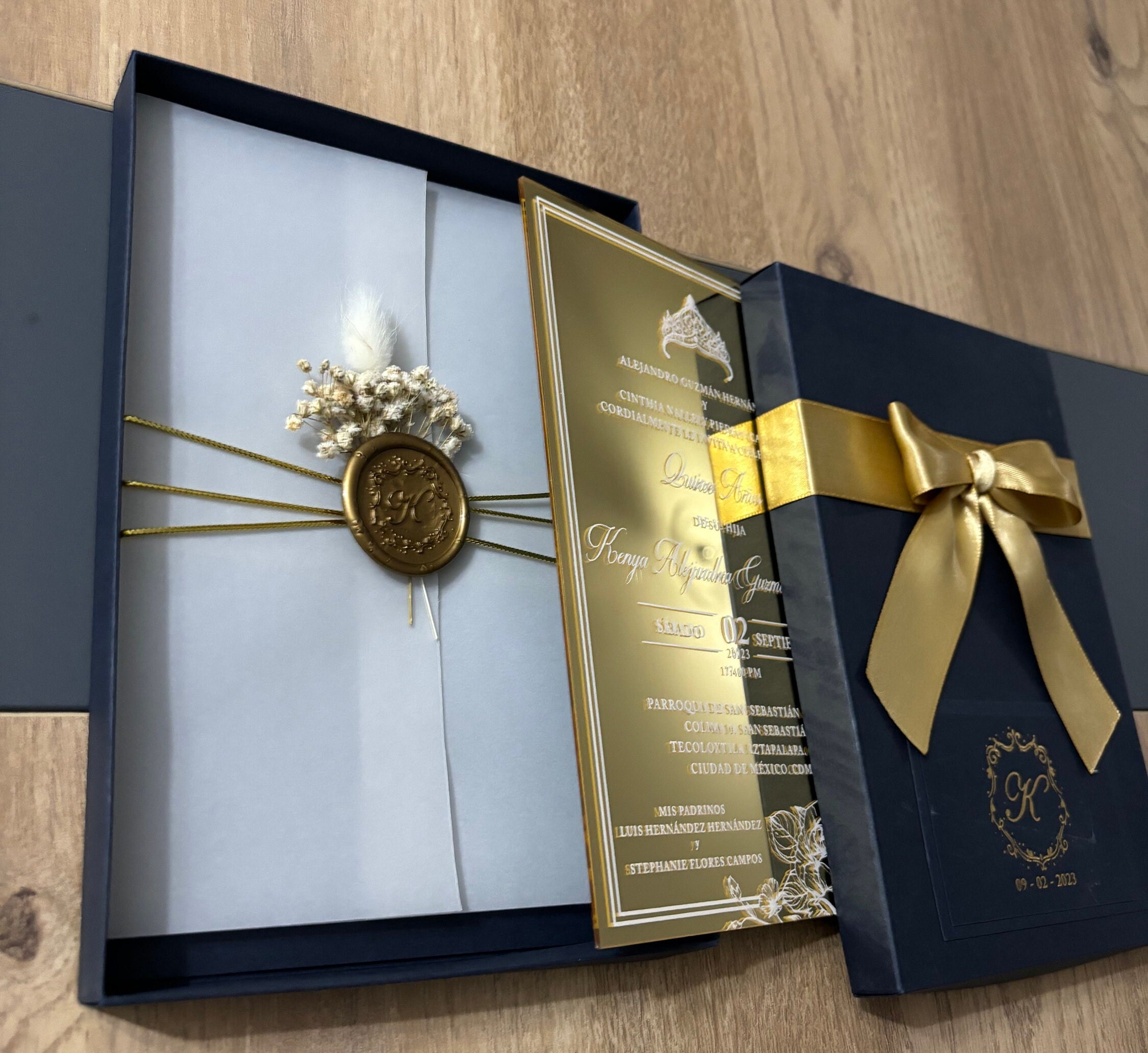 Customizable Gold Mirrored Invitation Box: Lux Quinceañera Invitation ...